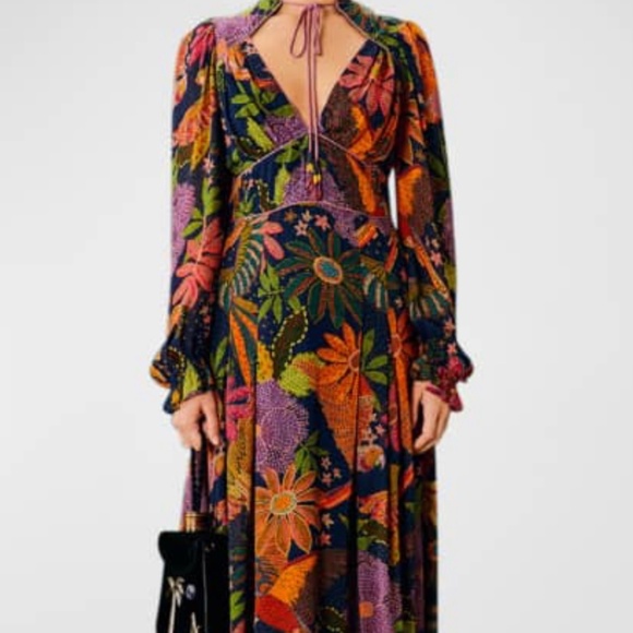 FARM Rio | Dresses | Farm Rio Navy Cool Macaw Midi Dress | Poshmark